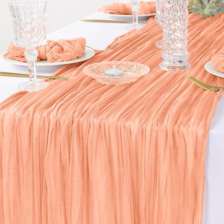 Amazon.com: DeZerlor Peach Cheesecloth Table Runner Boho Gauze Table ...