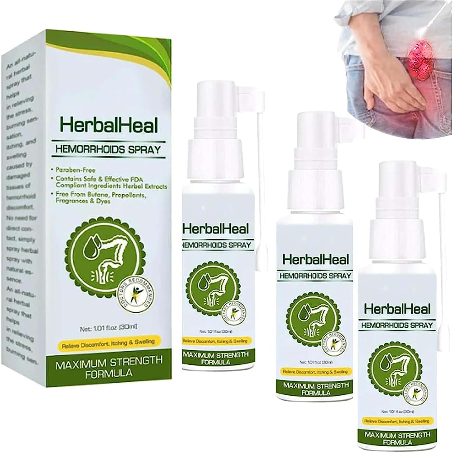 Natural Herbal Hemorrhoids Spray - Itch Relief Spray, Hemorrhoid ...