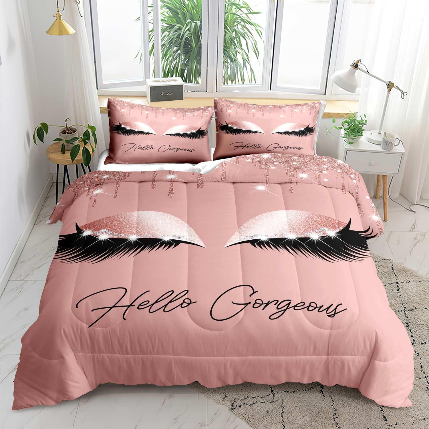 Amazon.com: LUVIVIHOME 3PCS Hello Gorgeous Comforter Set, Queen ...