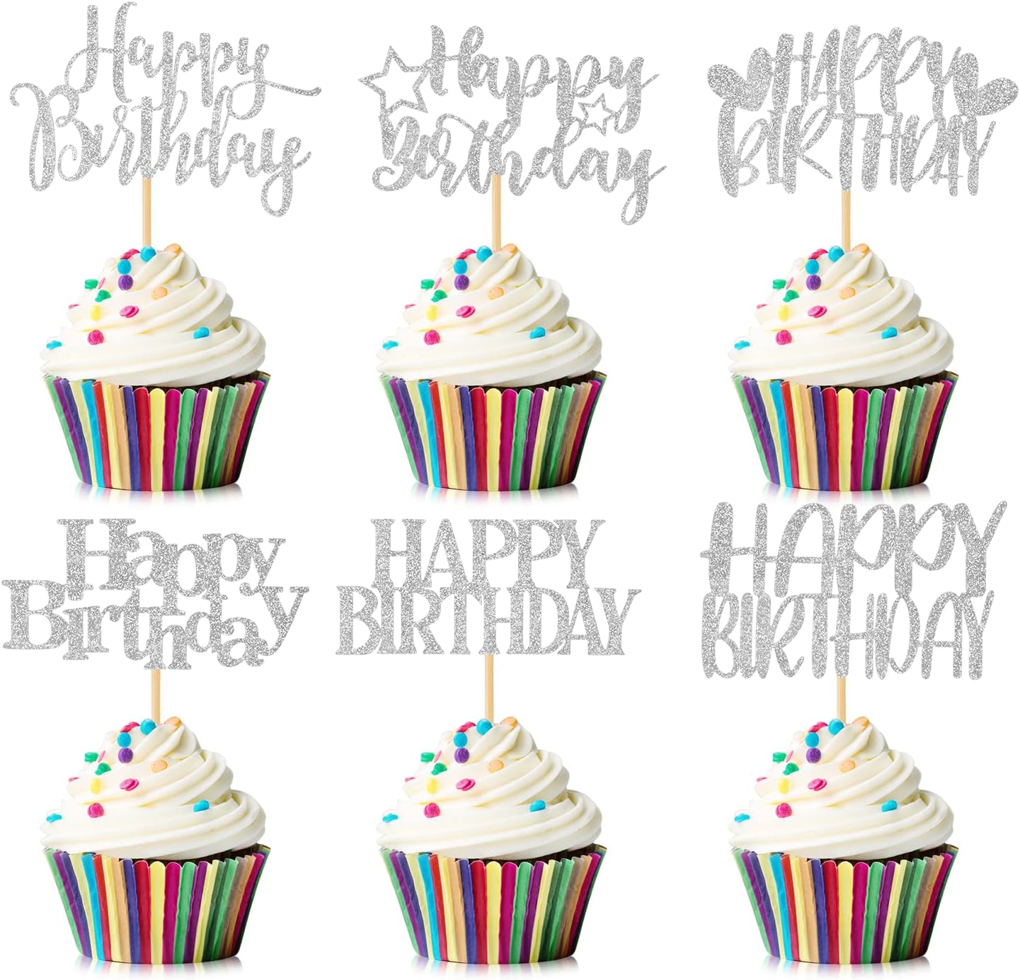 Amazon.com: 36Pcs Happy Birthday Cupcake Toppers Glitter Birthday Cake ...