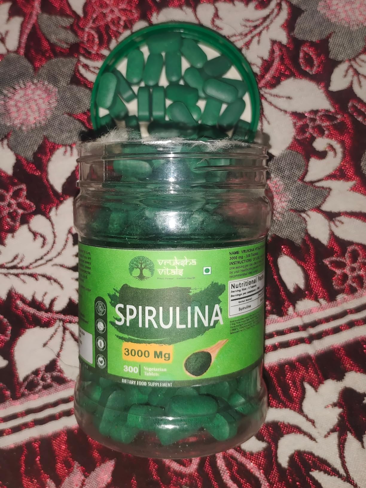 Vruksha Vitals Spirulina 3000 mg - 300 Tablets/Capsules supplement ...