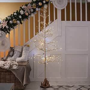 Festive Lights - 6ft 1.8m Pre-Lit Champagne Gold Mains Powered Plug In ...