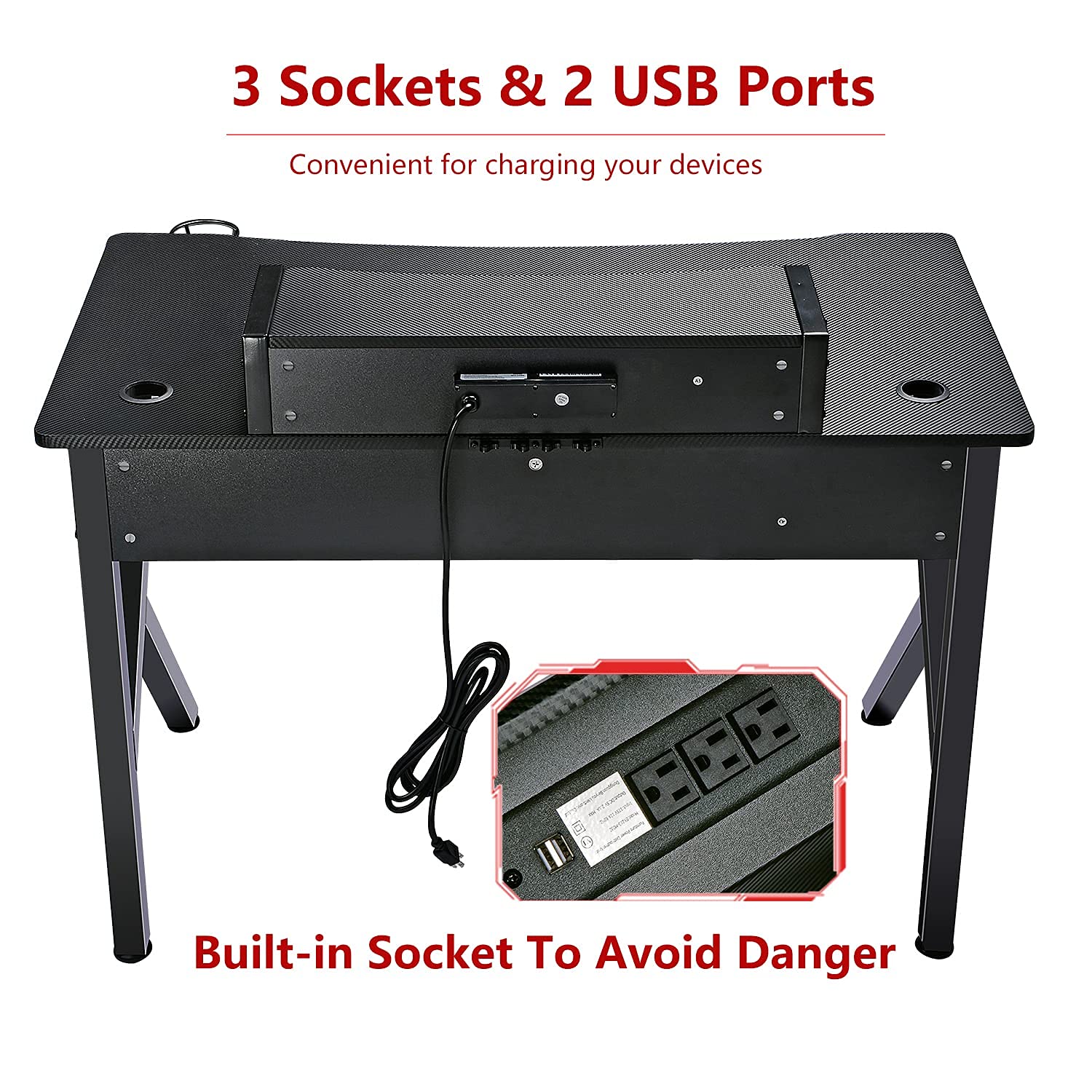 GTRACING Gaming Desk,45 Inch Gaming Table with Built-in Power Strip,K ...