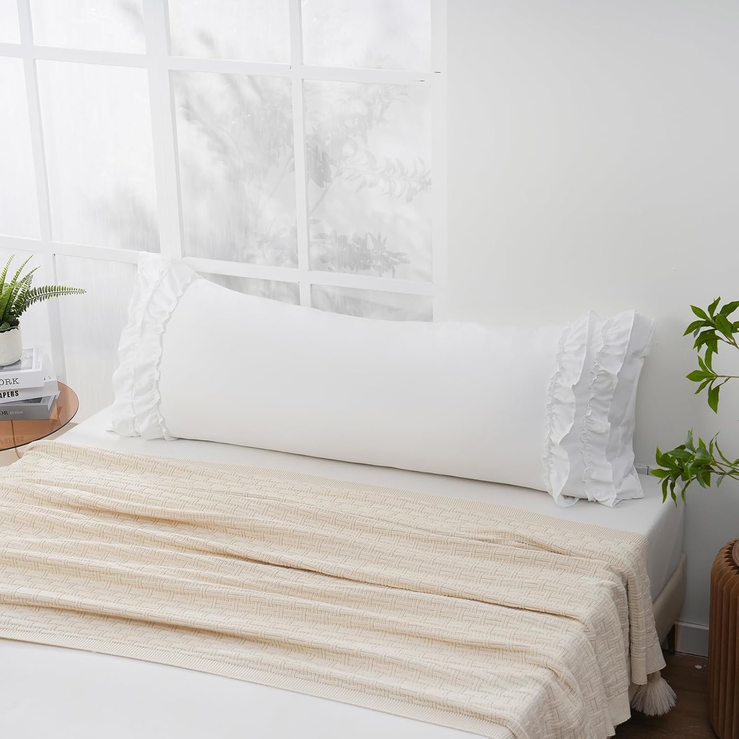 Amazon.com: Herside Body Pillow Cover,White Ruffle Pillow Case,20x54 ...