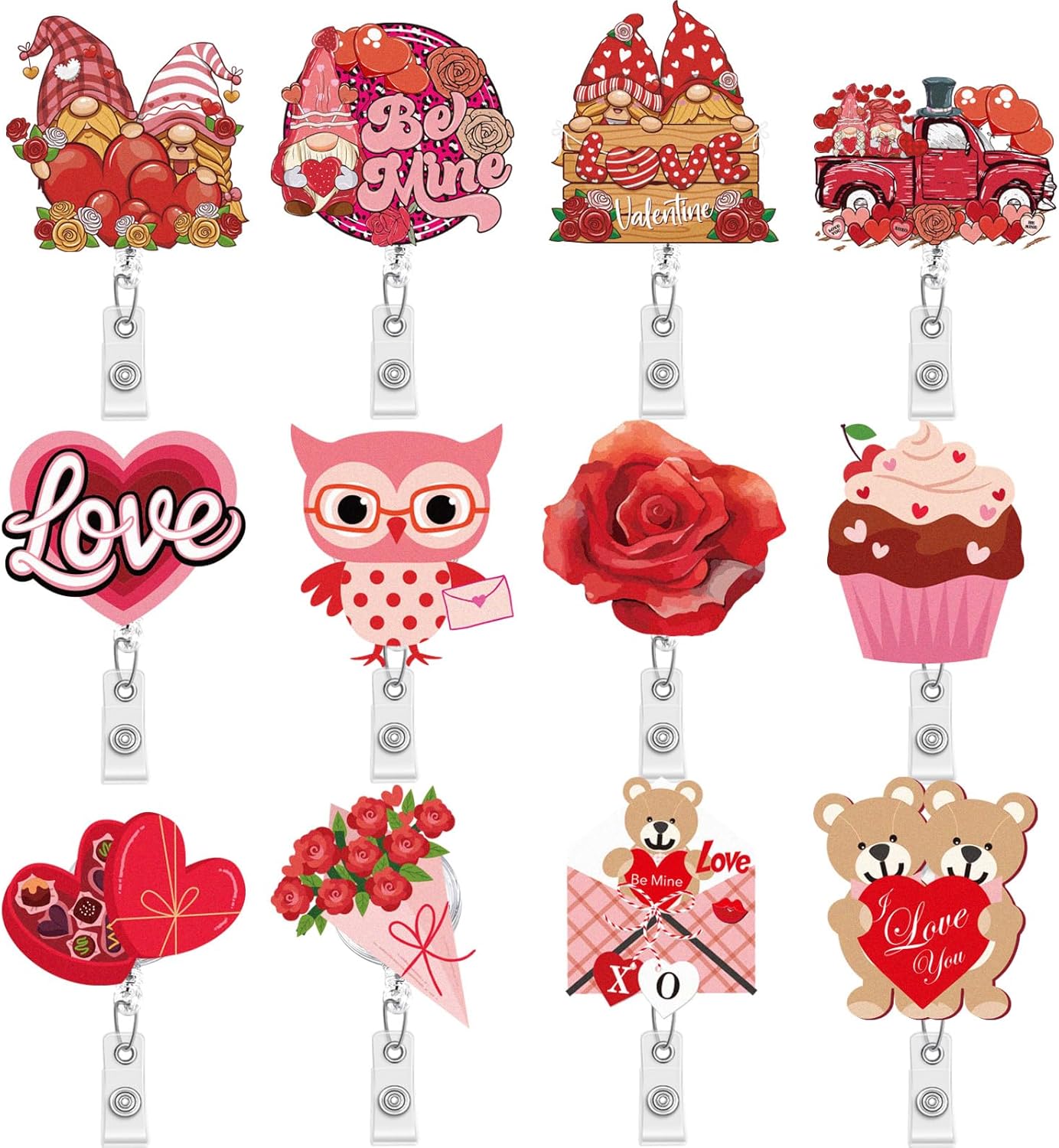 Amazon.com : 12 Pcs Valentine's Day Badge Reels Cute Valentine Heart ...
