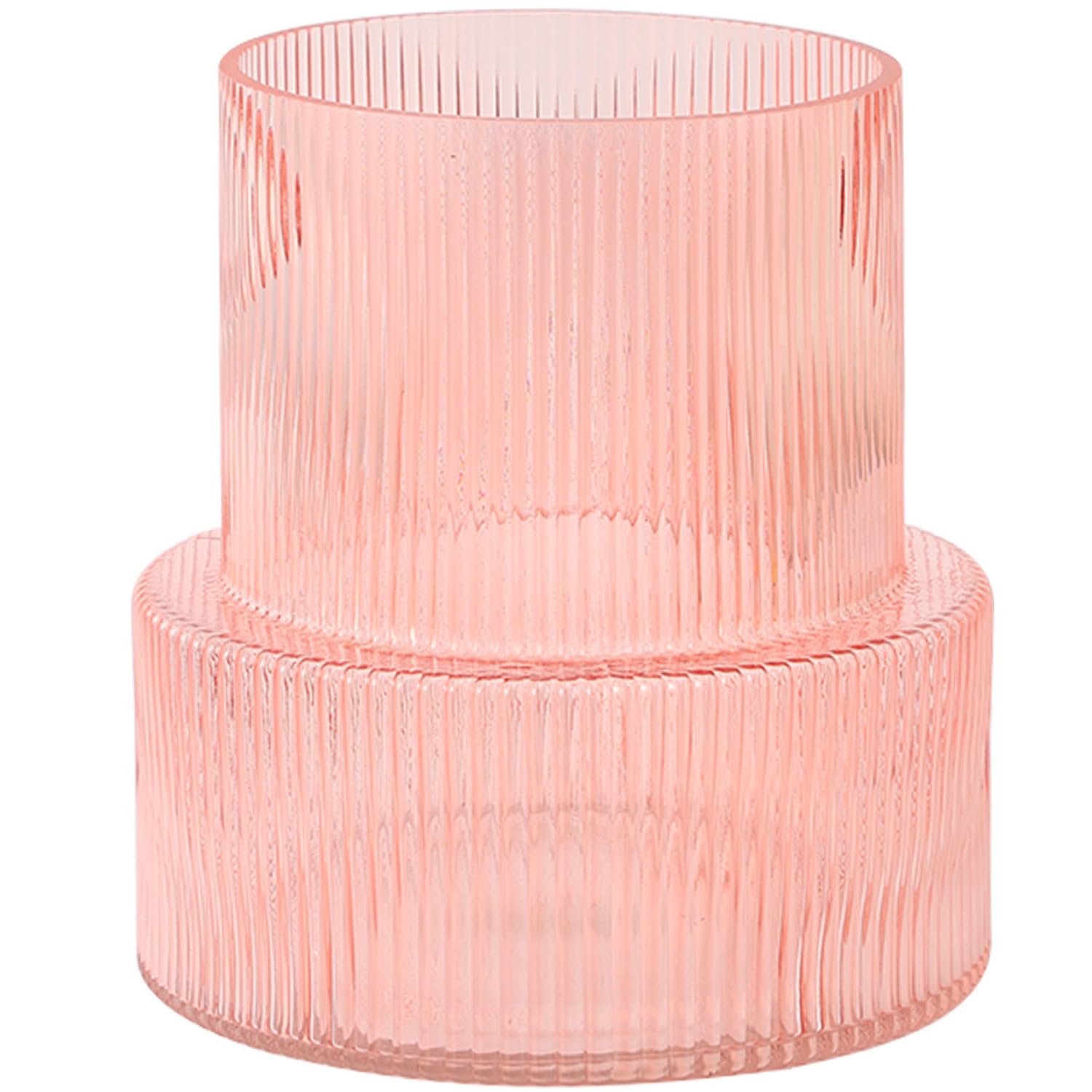 YANWE1 Pink Glass Vase, Ribbed Glass Vase, Flower Vase, Fluted Glass ...