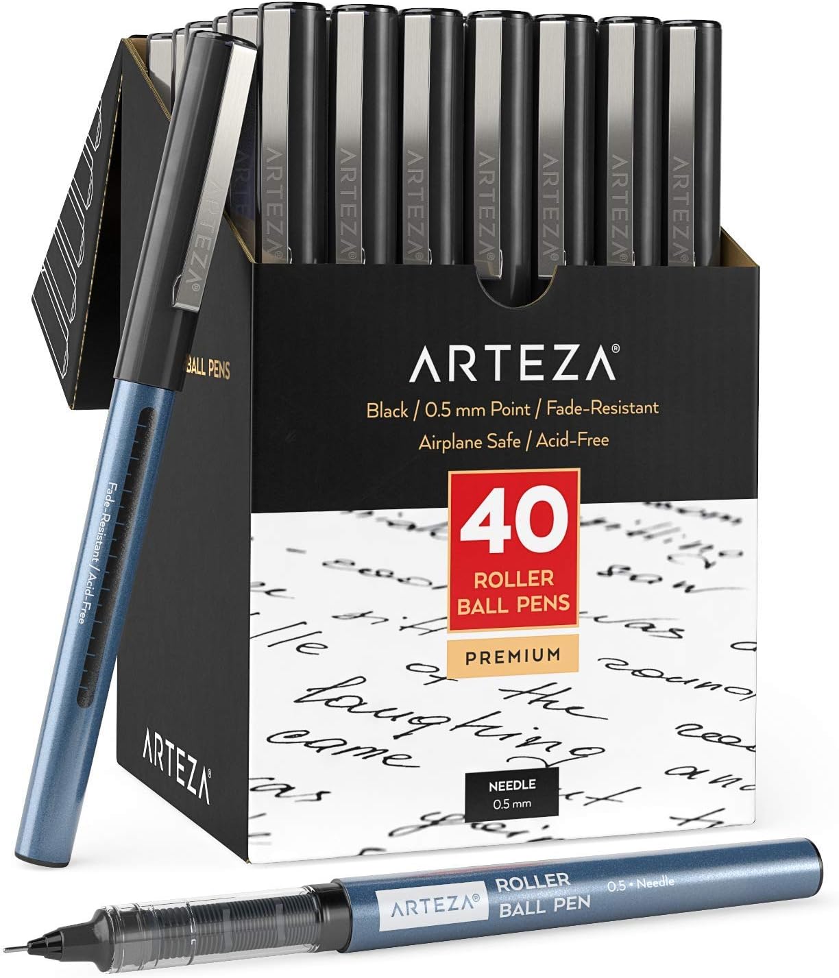 Amazon.com: Arteza Rollerball Pens Fine Point, Set of 40 Black Liquid ...