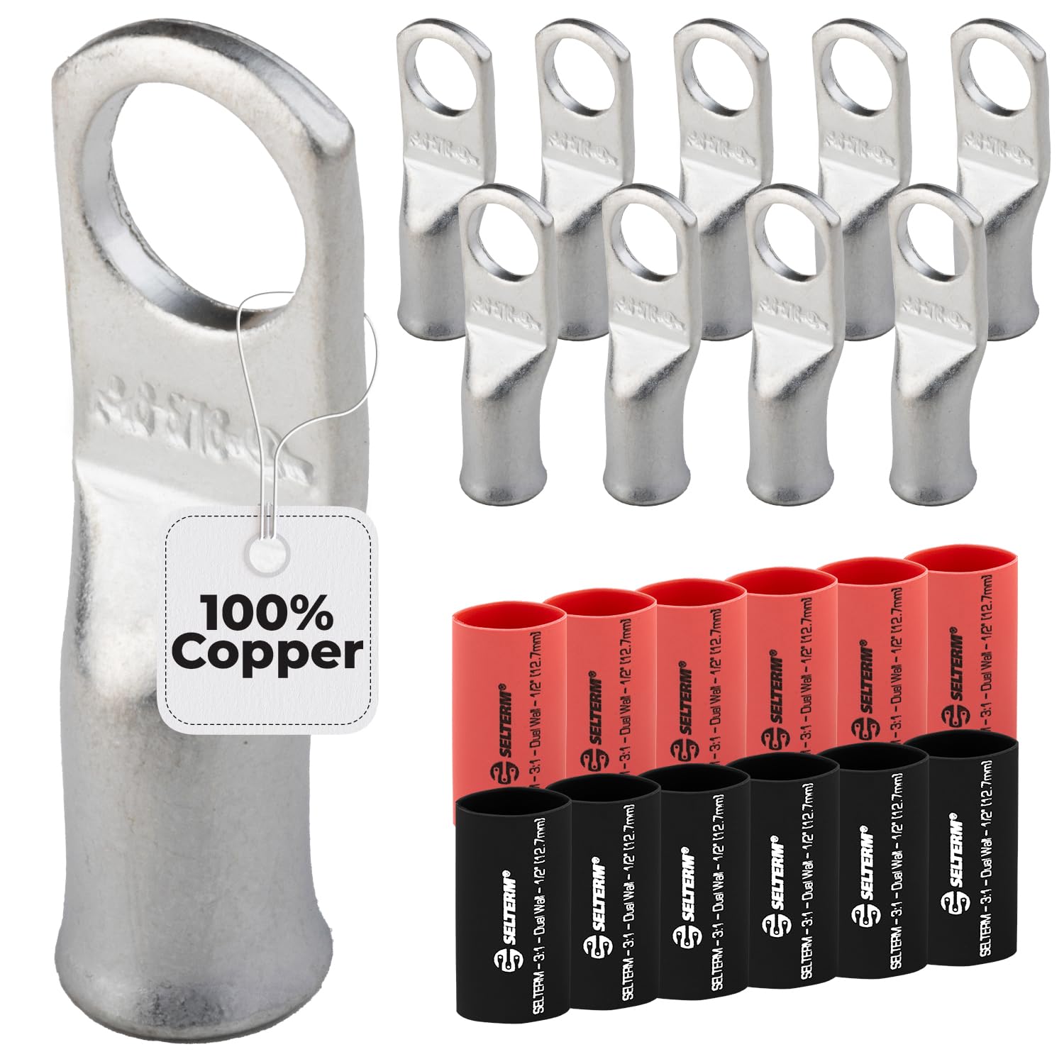 SELTERM 10pcs - 6 Awg - 5/16" Stud - Battery Lugs - Ring Terminal ...