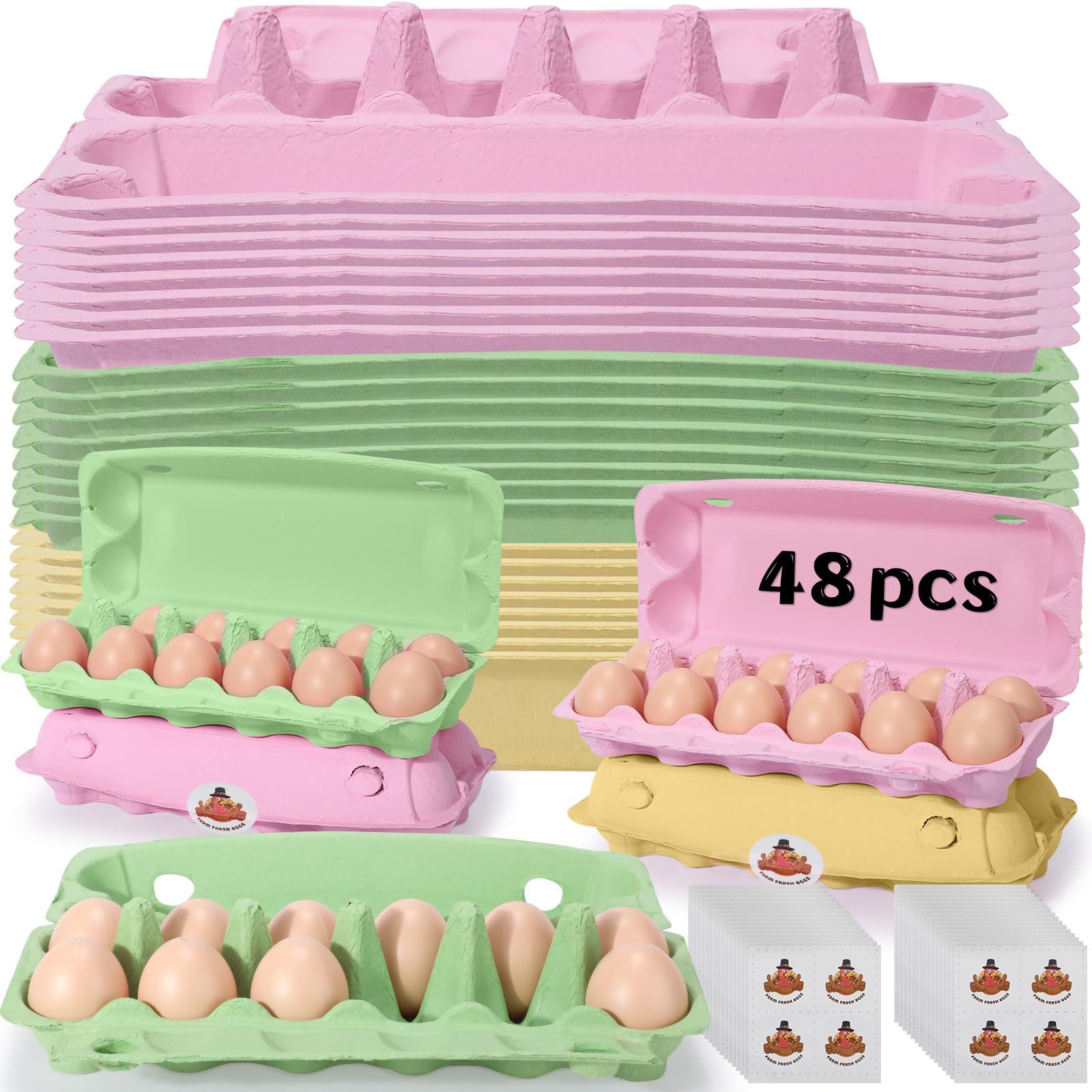 Amazon.com: Pickmesh 48 Pieces Easter Egg Cartons for Chicken Eggs Colored Easter Dozen Egg ...