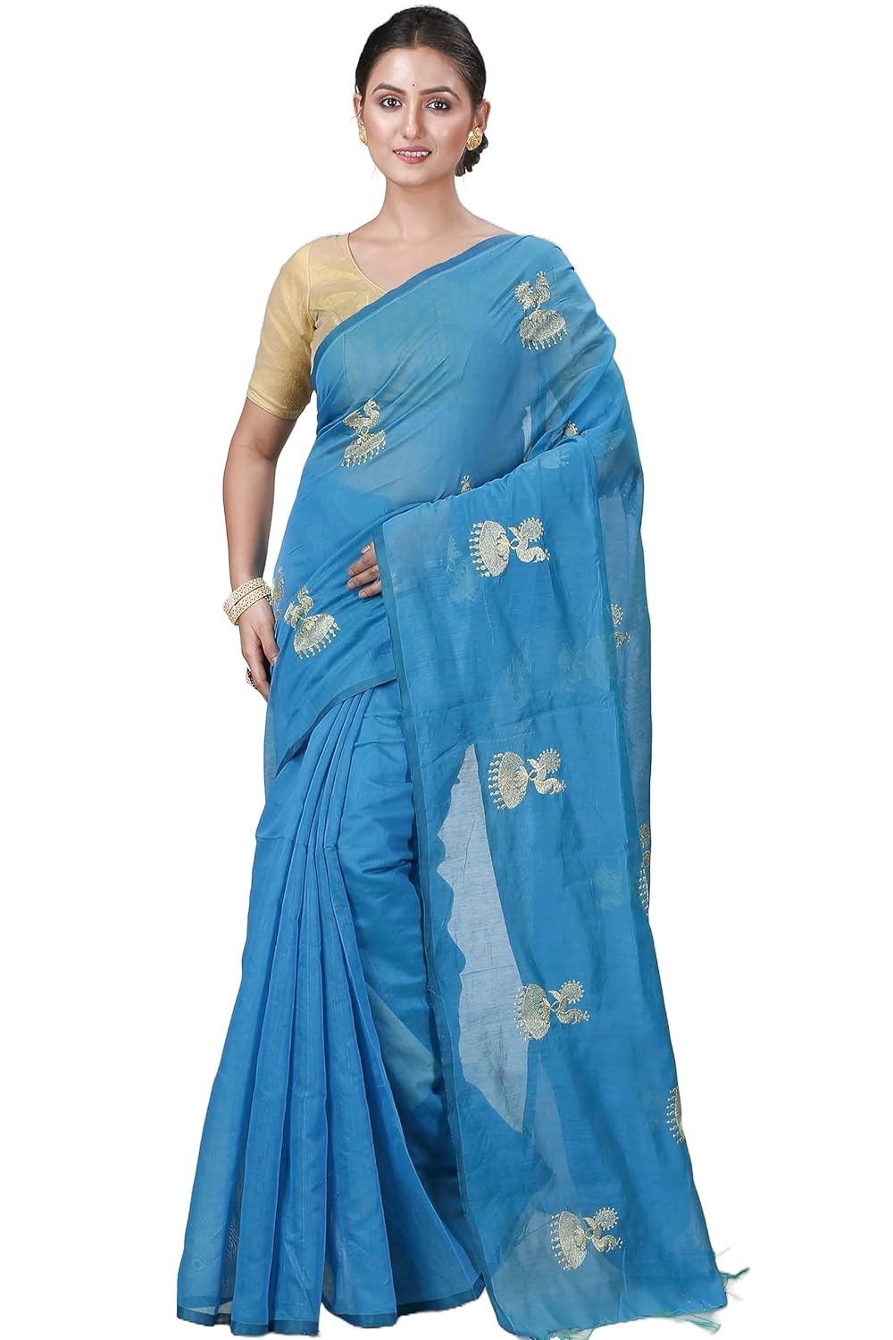 Buy DipDiya Women Cotton Traditional Bengali Tuli Handloom Saree (Blue ...