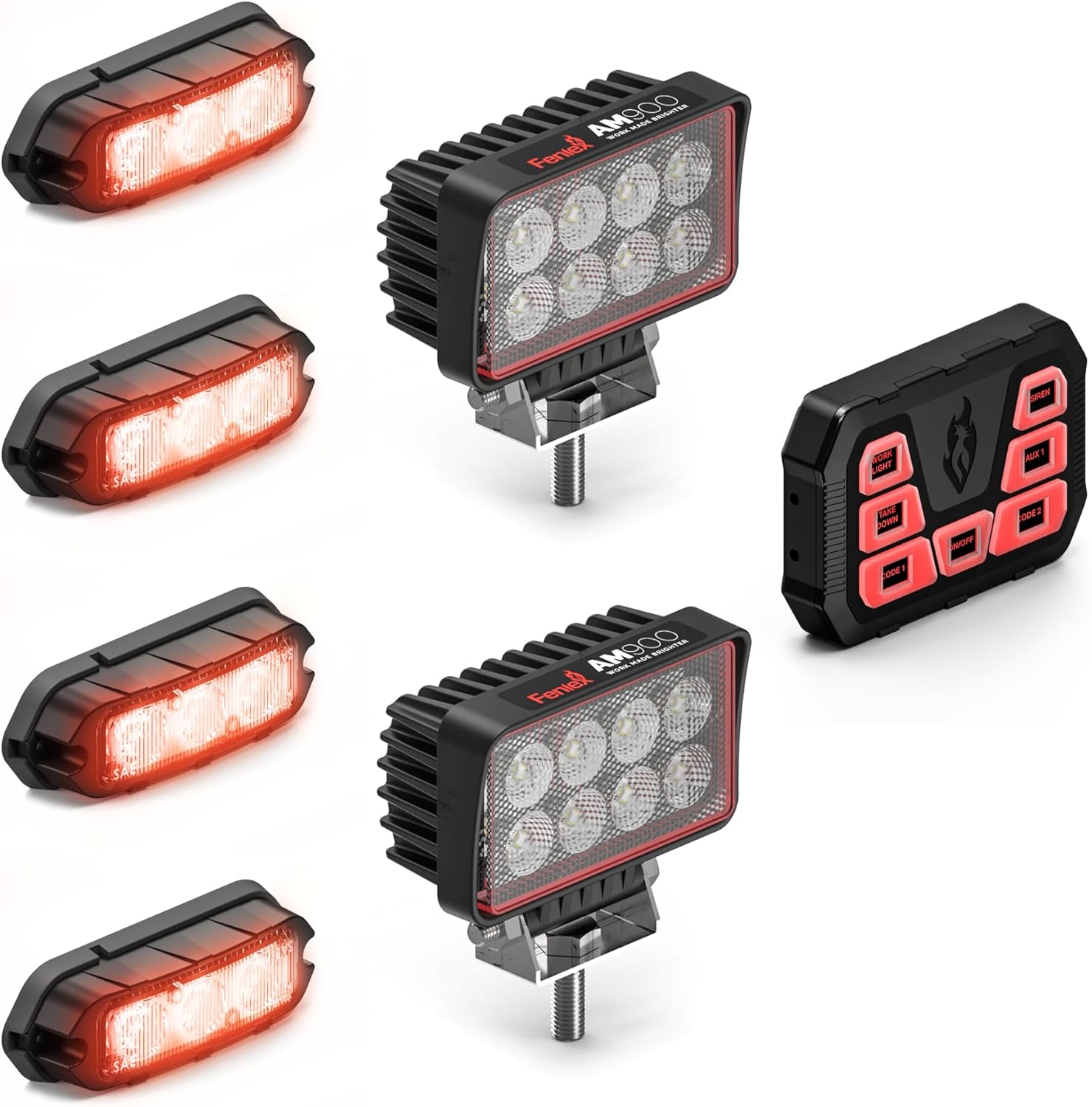 Amazon.com: Feniex 4 Red T3s and 2 AM900 Work Lights with 4200 Mini ...