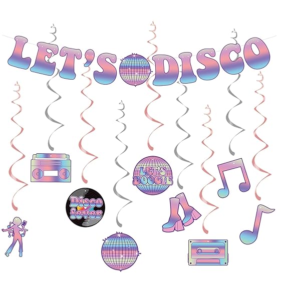 bng-bng Disco Party Decoration Let's Disco Bunting Banner Foil Hanging ...
