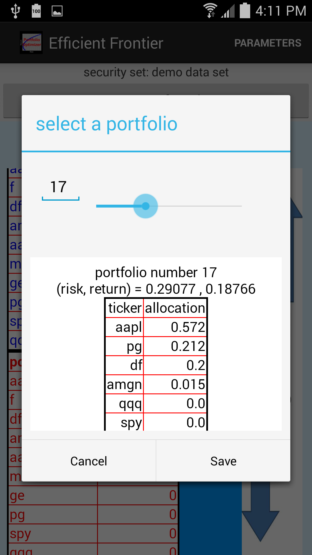Efficient Frontier Portfolios - App on Amazon Appstore