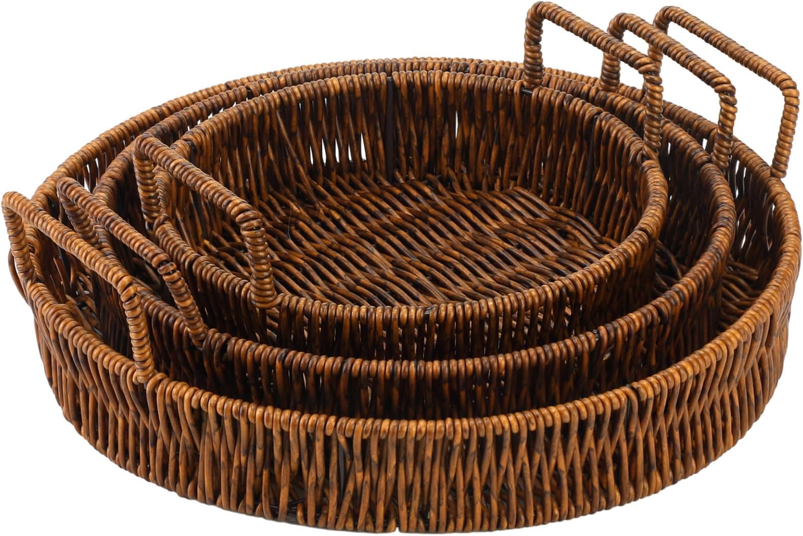 Amazon.com: Dicunoy 3 Pack Rattan Basket Tray, Plastic Round Wicker ...