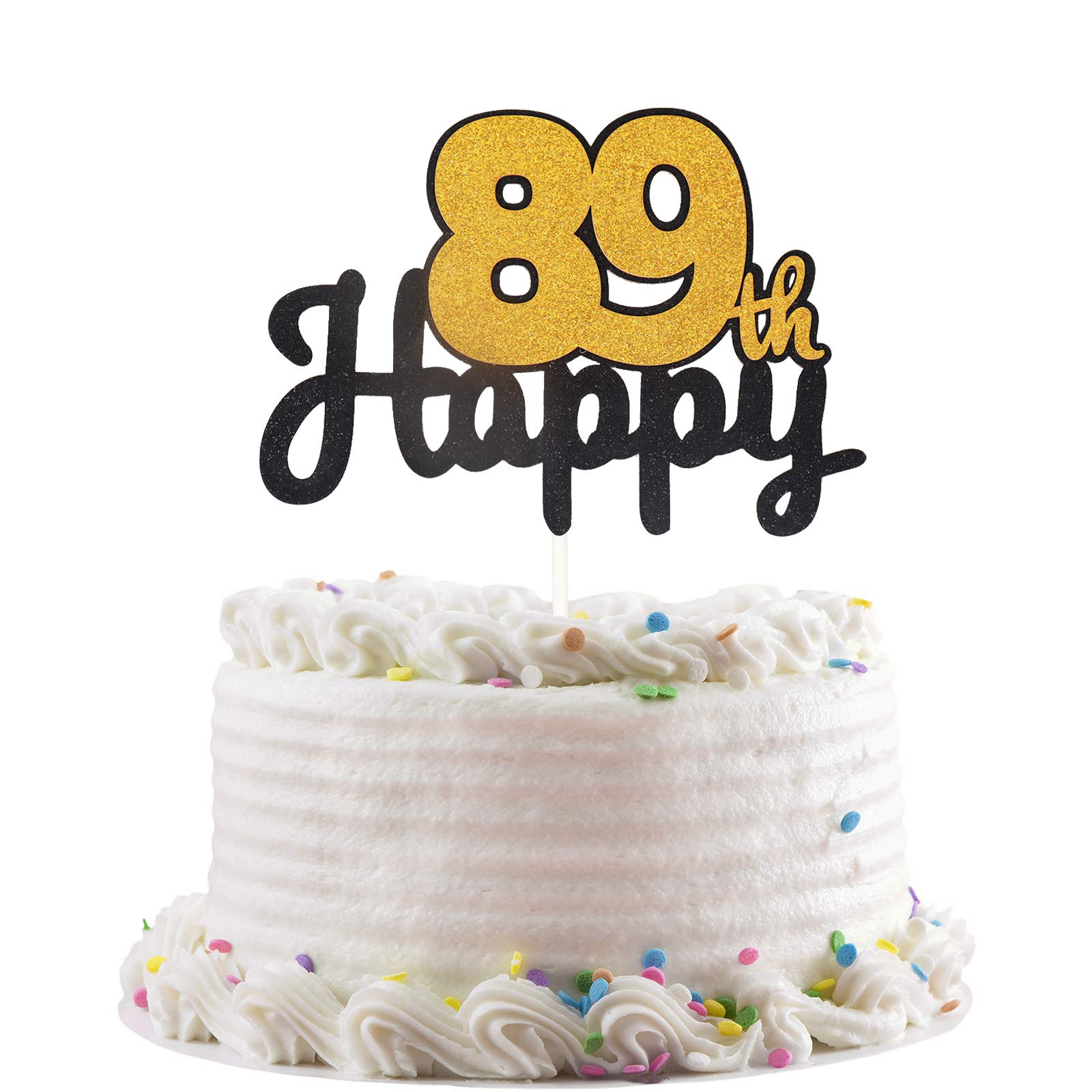 Laskyer Happy 89th Birthday Black And Gold Glitter Cake Topper ...