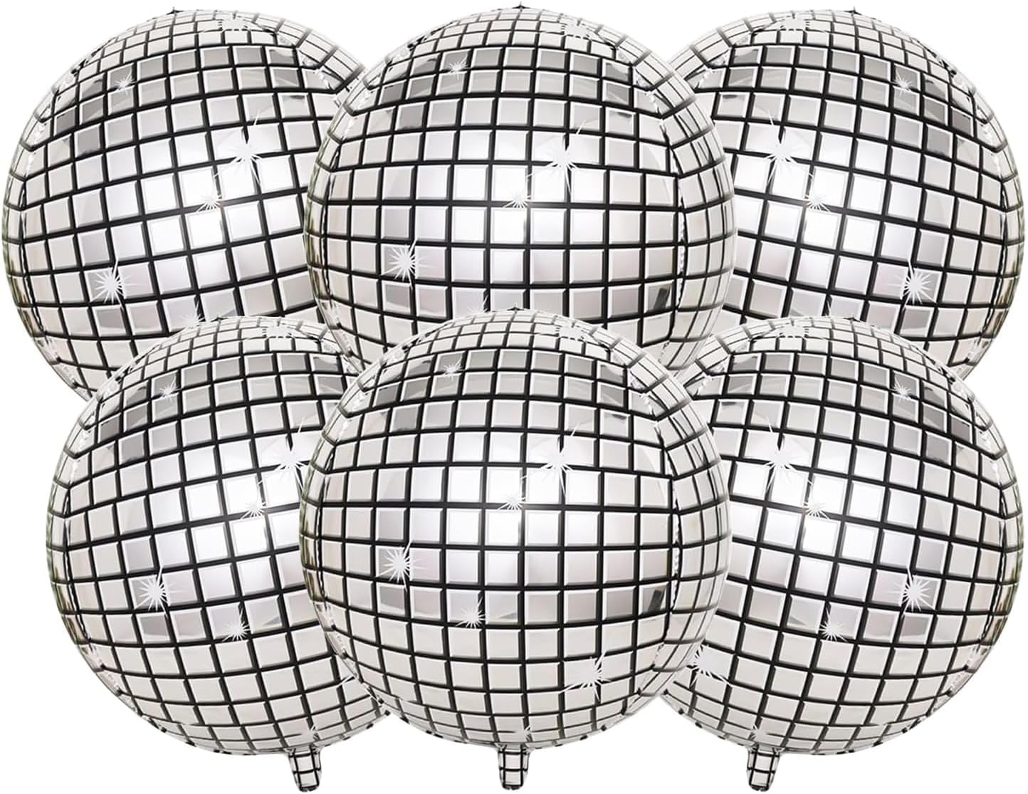 6 Pcs Disco Ball Foil Balloons, Silver Disco Ball Balloons, 4D Large ...