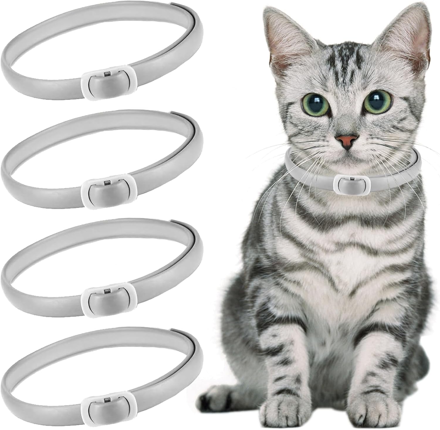 Cat Collars, Gray 4-Pack Waterproof Adjustable Collar For Cats, Natural ...