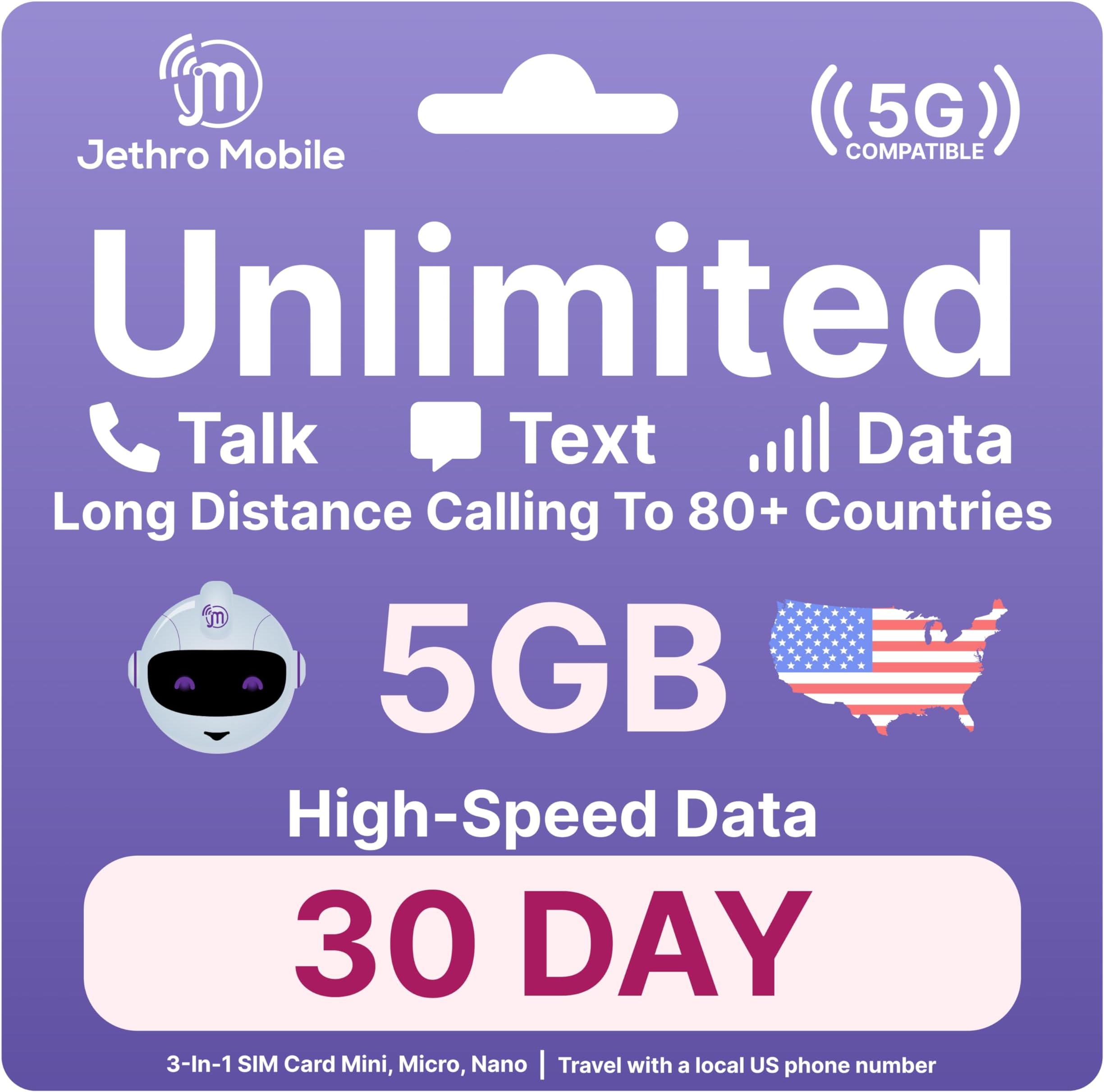 USA Prepaid Sim Card (Uses T-Mobile), Unlimited Talk, Text, Data & 5GB ...