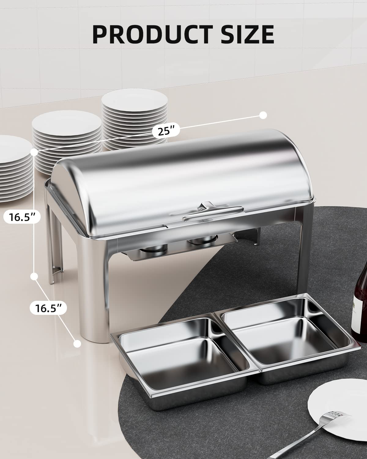 Roll Top Chafing Dish Buffet Set, 9 Qt Stainless Steel Chafer with 2 ...