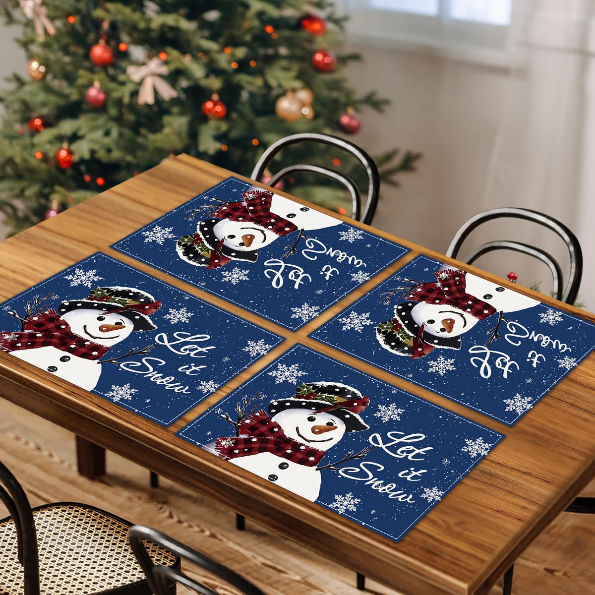 Amazon.com: Christmas Placemats Set of 4, 12x18 Inch Blue Snowman Let ...