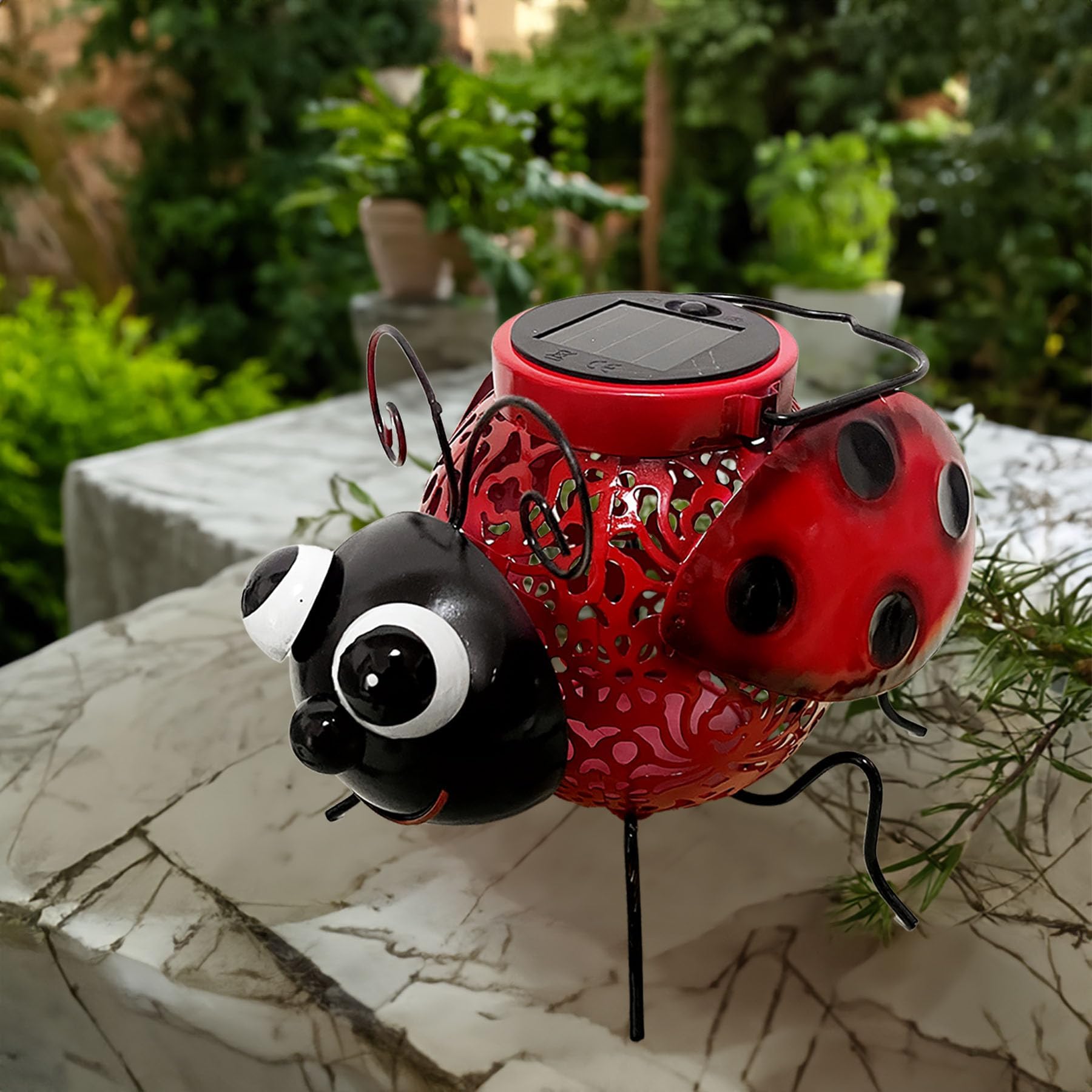 Snapklik.com : 9.8" Metal Solar Ladybug Statue, LED Figurine Light ...