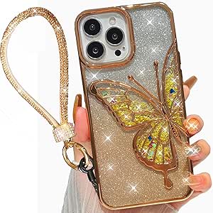 Amazon.com: AuroiCCY for iPhone 16 Pro Max Case Cute Bling Glitter Girly Butterfly, Luxury ...