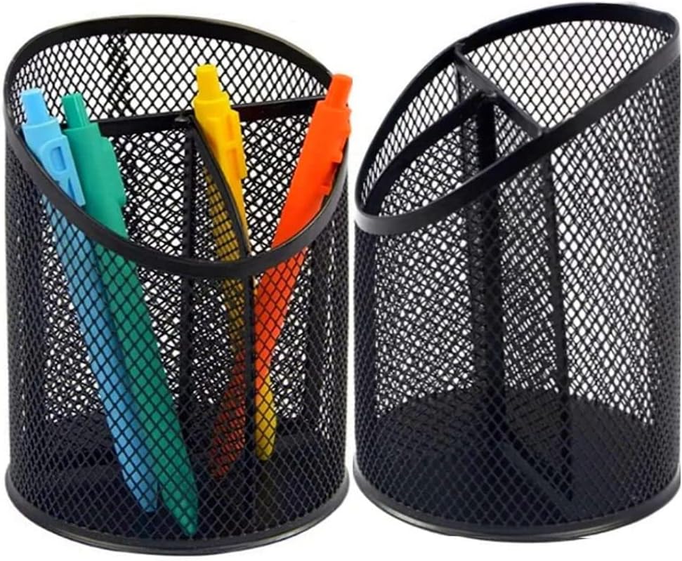 Buy 2 Pack Round Steel Mesh Pen Holder Pen Organizer for Desk, 3 ...