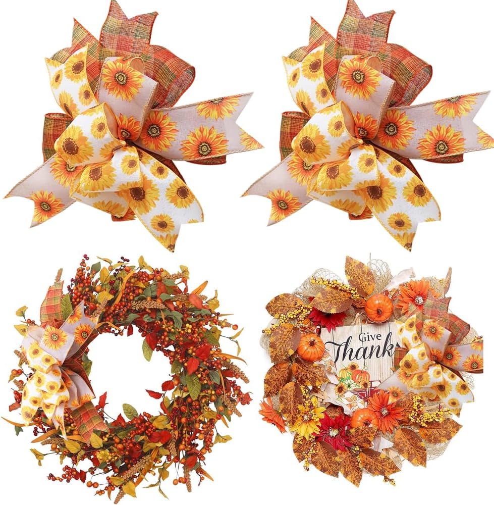 Amazon.com: Fall Bows for Wreath 2pcs, Autumn Wreath Bows Red Orange ...