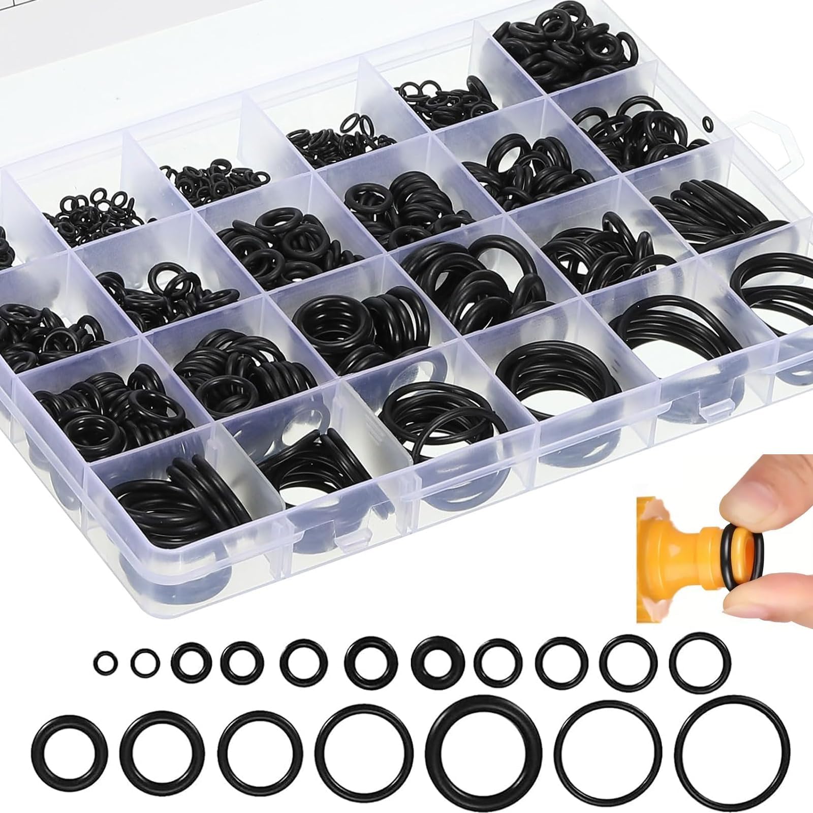 DHB tech 360 Pcs Rubber O-Rings Assortment Kit,24 Sizes Nitrile Rubber ...