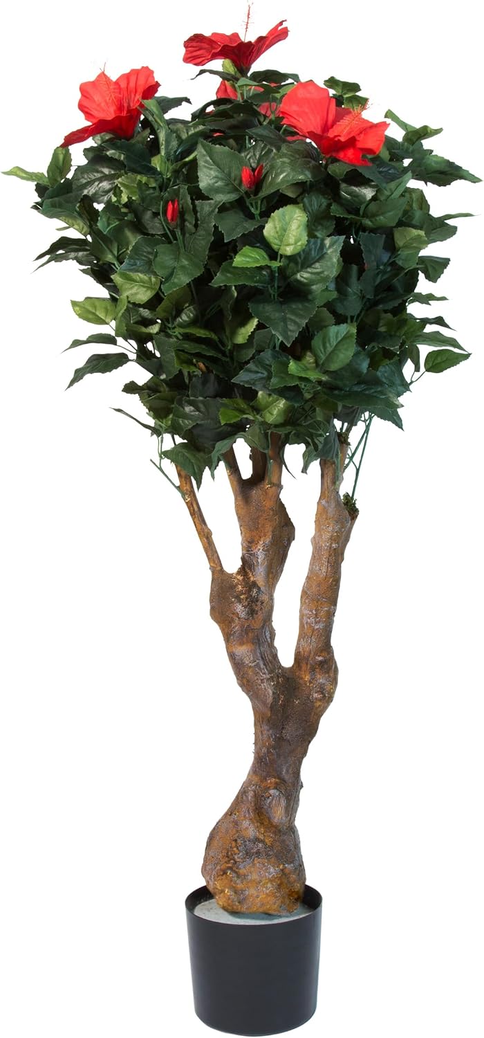 Amazon.com: Artificial Hibiscus Plant - 48-Inch Fake Tree with UV ...