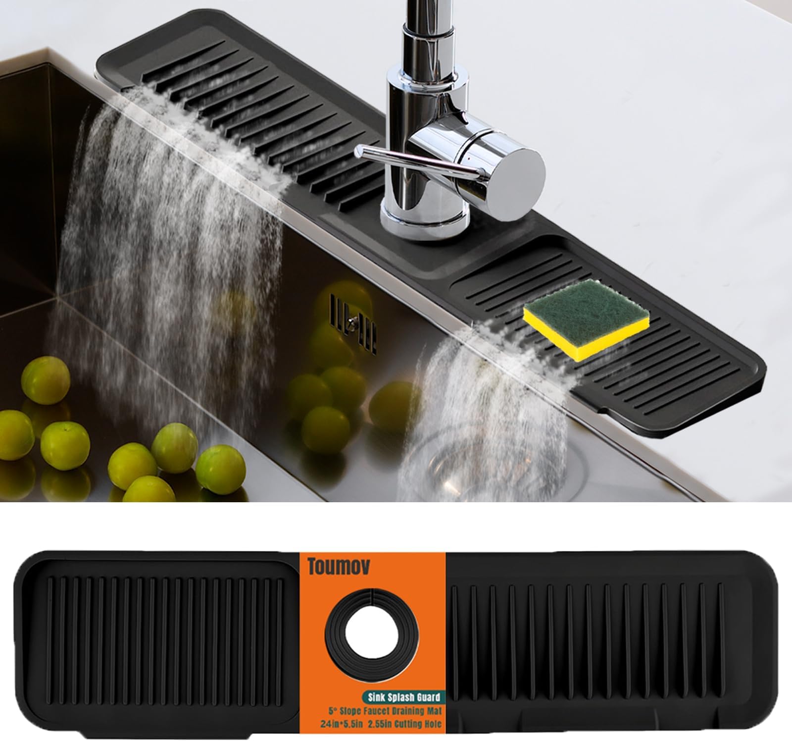 Amazon.com: CEDOCSH 30 inch Black Faucet Sink Guard Splash Mat,Silicone ...
