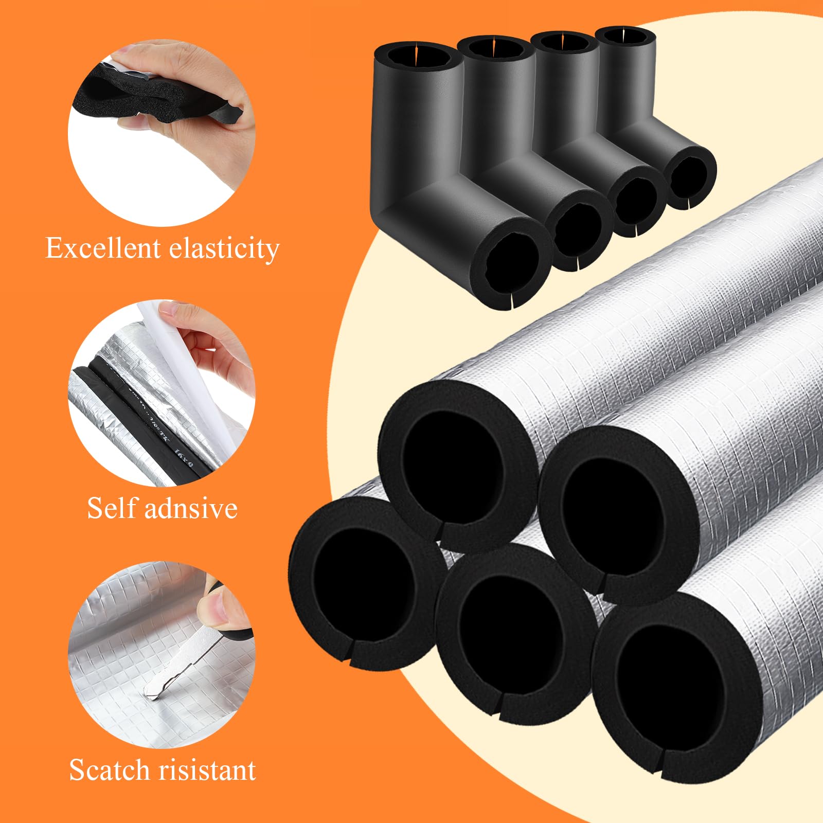 Frienda 16 Pack Pipe Insulation Foam Tube Kit, Include 12 Soft Pipe Cover Self Adhesive Foam ...
