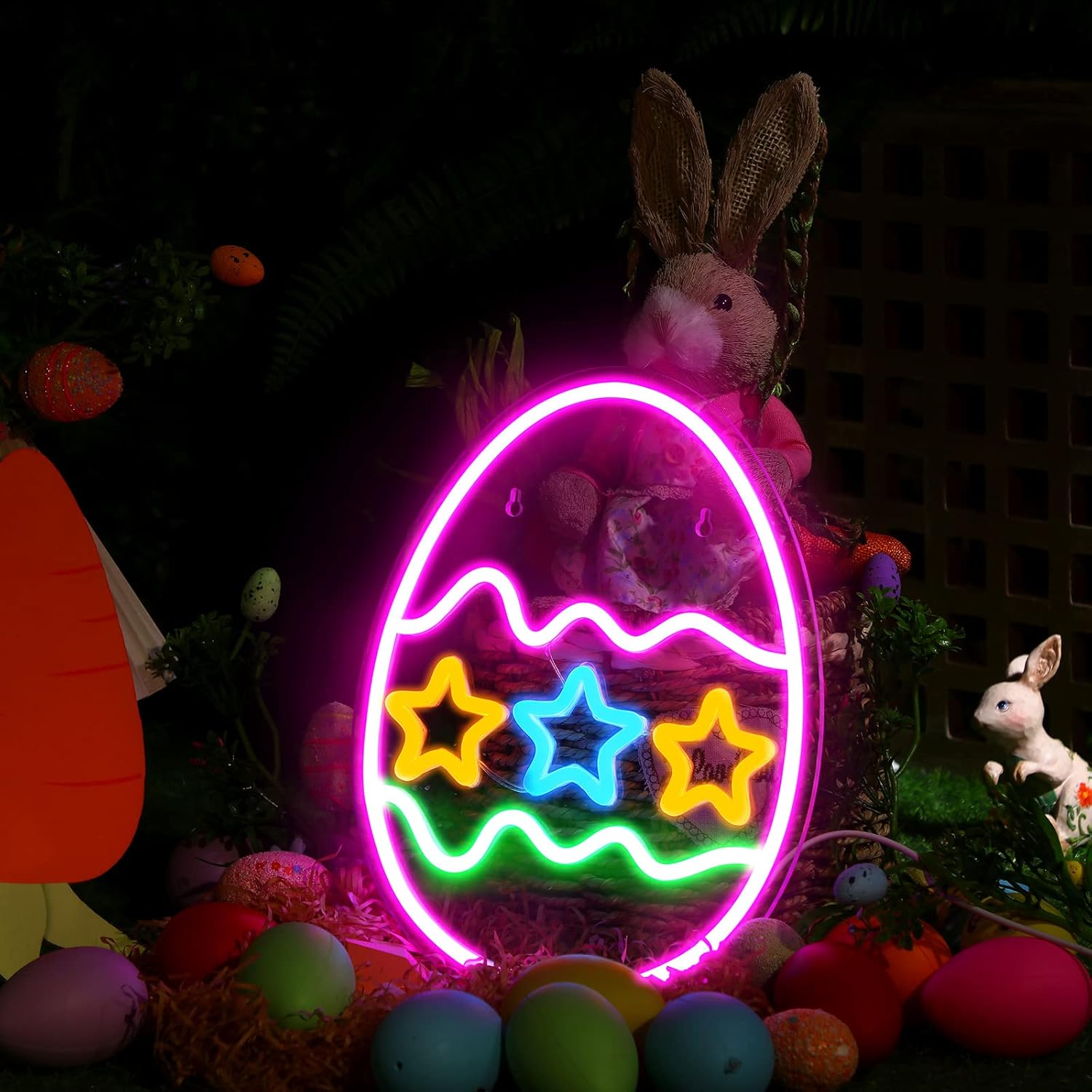 Threan Easter Egg Neon Signs Easter Decorations Light up LED Neon Sign ...