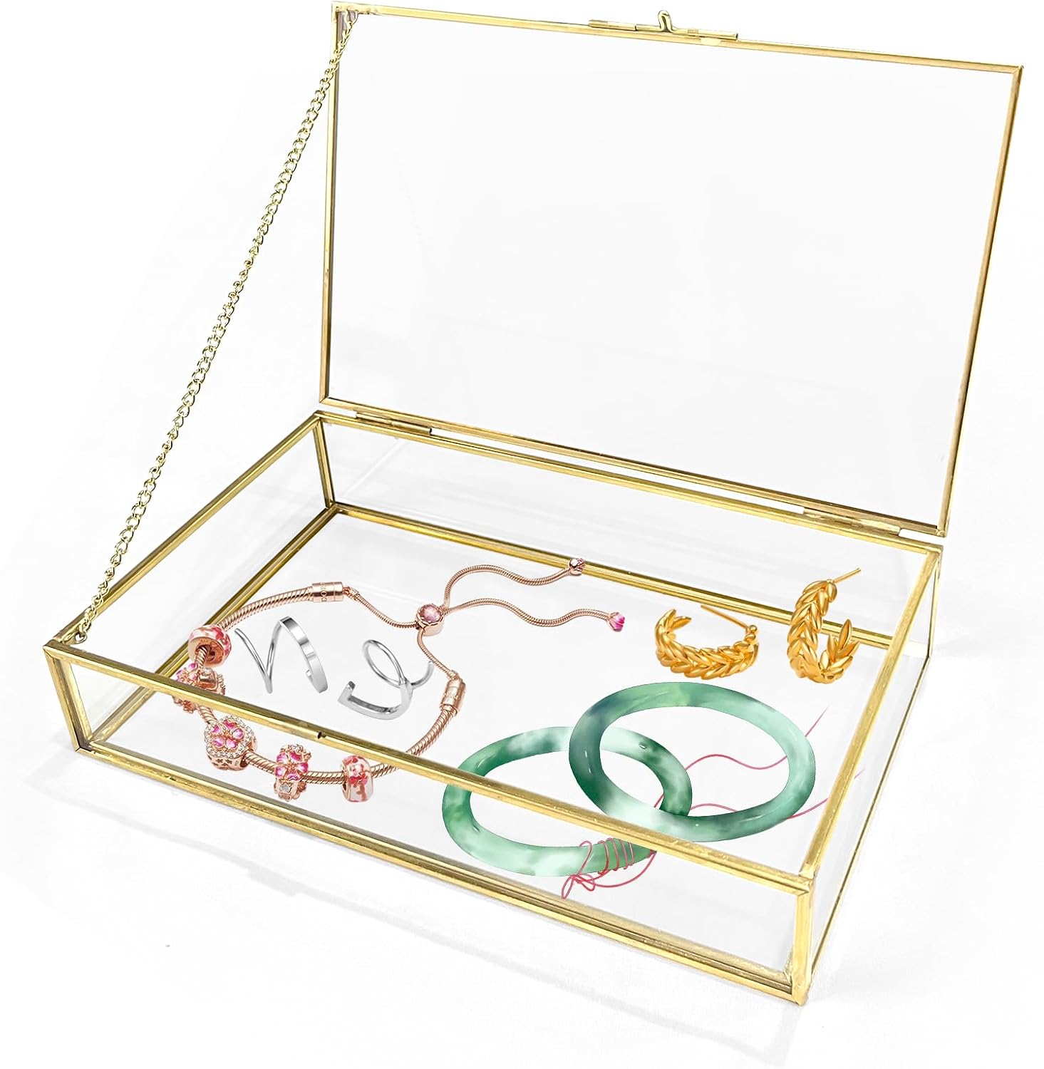 Amazon.com: Himitimi Gold Glass Jewelry Box, Vintage Glass Box with Lid ...