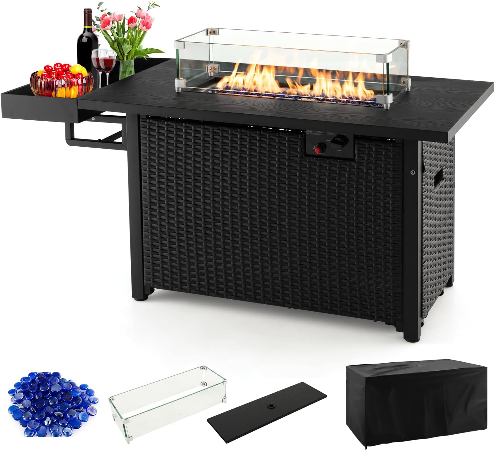 Amazon.com: Giantex 52" Outdoor Propane Fire Pit - 50,000 BTU Wicker ...