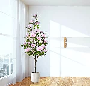 Amazon.com: tonchean 5FT/60IN Magnolia Tree Artificial Magnolia Flower ...