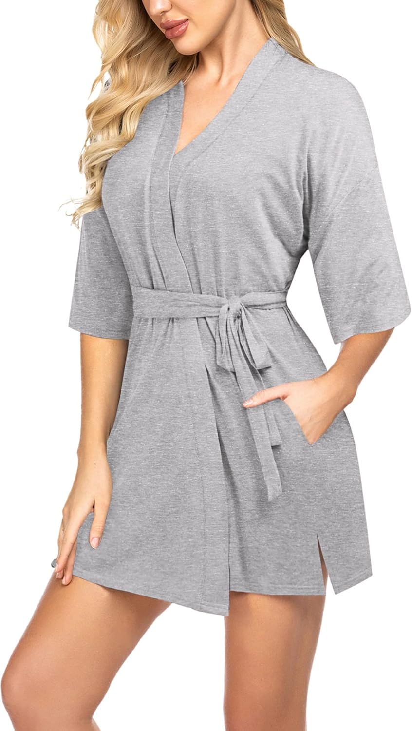Amazon.com: ADOME Women Short Robes Lightweight Spa Bathrobe Soft Knit ...
