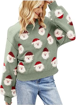 Generisch Women Christmas Knitted Jumper, Cute Santa Claus Pattern ...