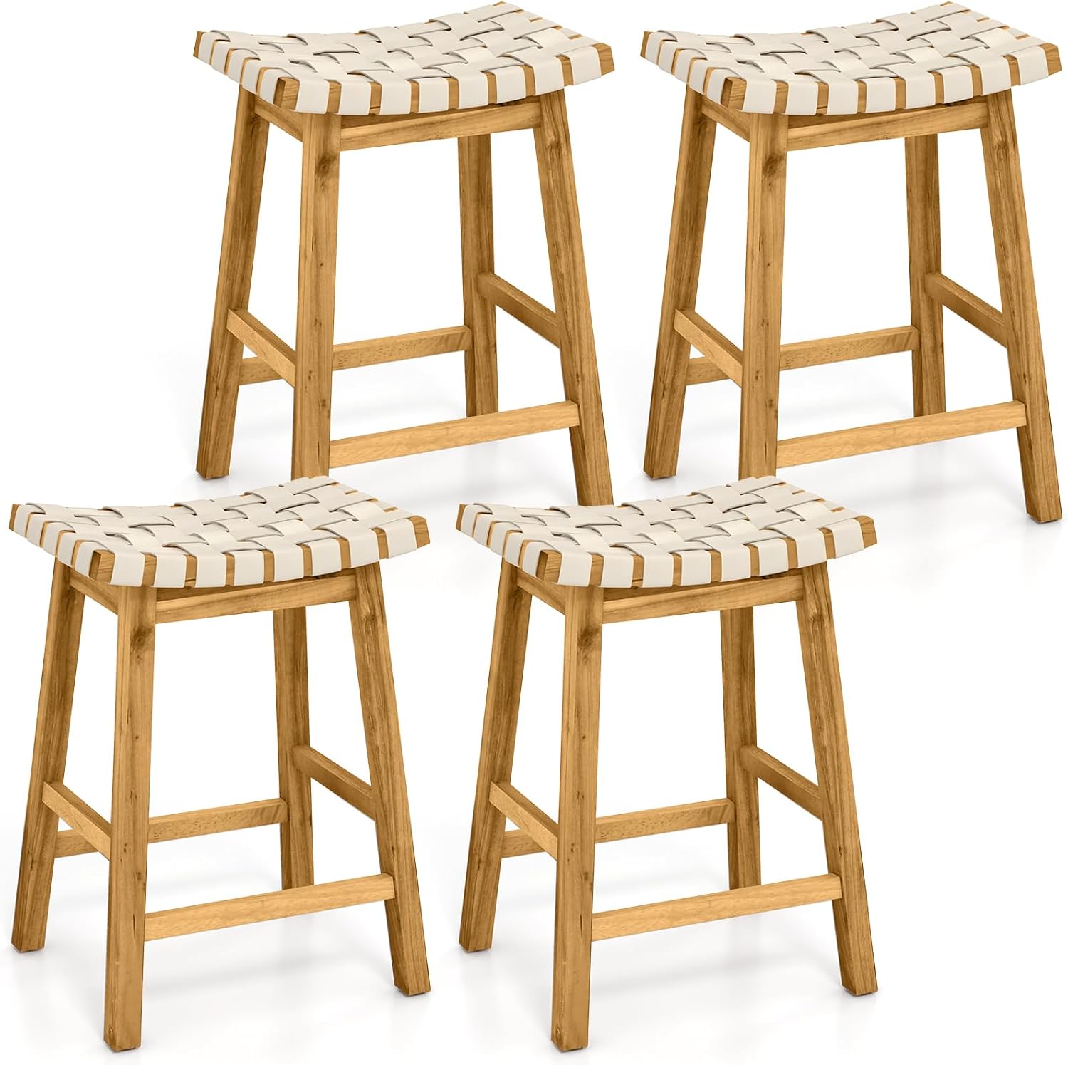 Amazon.com: COSTWAY Woven Saddle Stools Set of 4, 25.5-inch Vintage ...