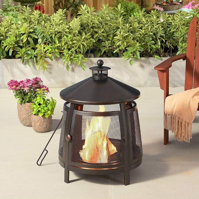Buy Wood Burning Bronze Small Pagoda Fire Pit with Door Outdoor Round ...