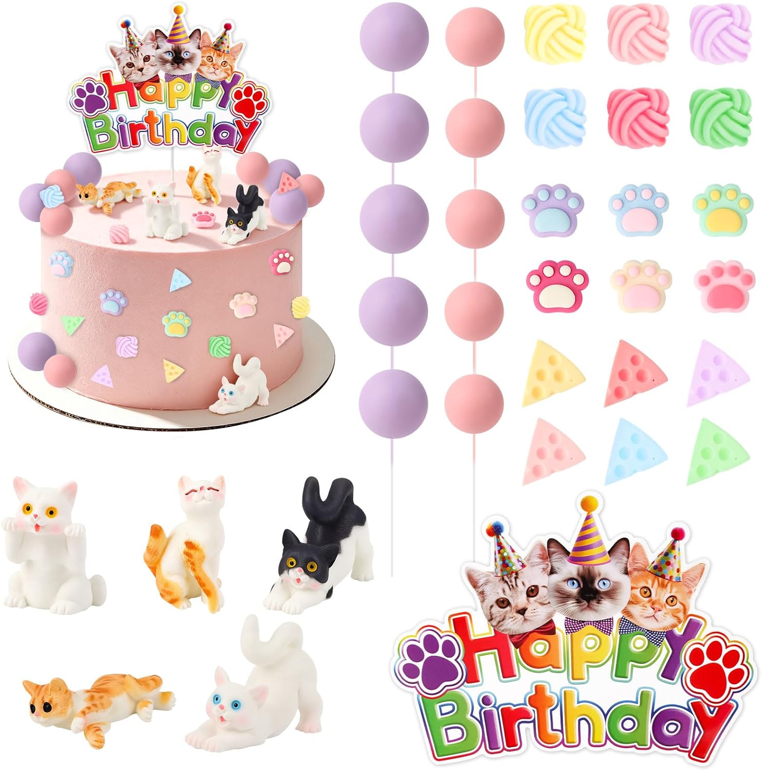 Amazon.com: Hooqict 34Pcs Cat Cake Decorations Set with Mini Cats ...