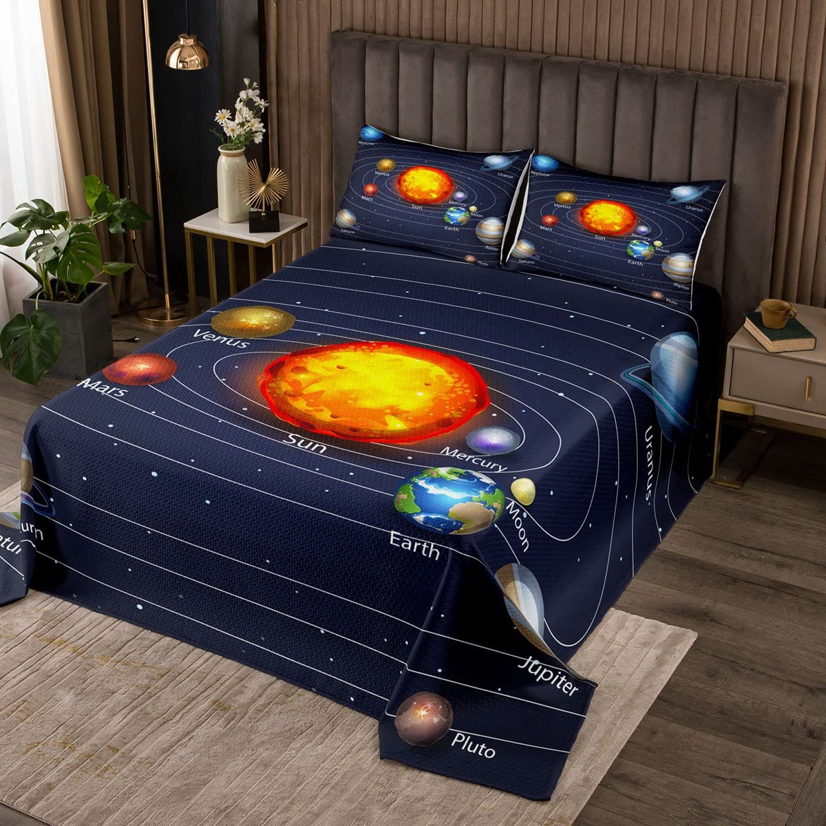 Boys Bedspread With Solar System Planets Outer Space Bedding For Boys
