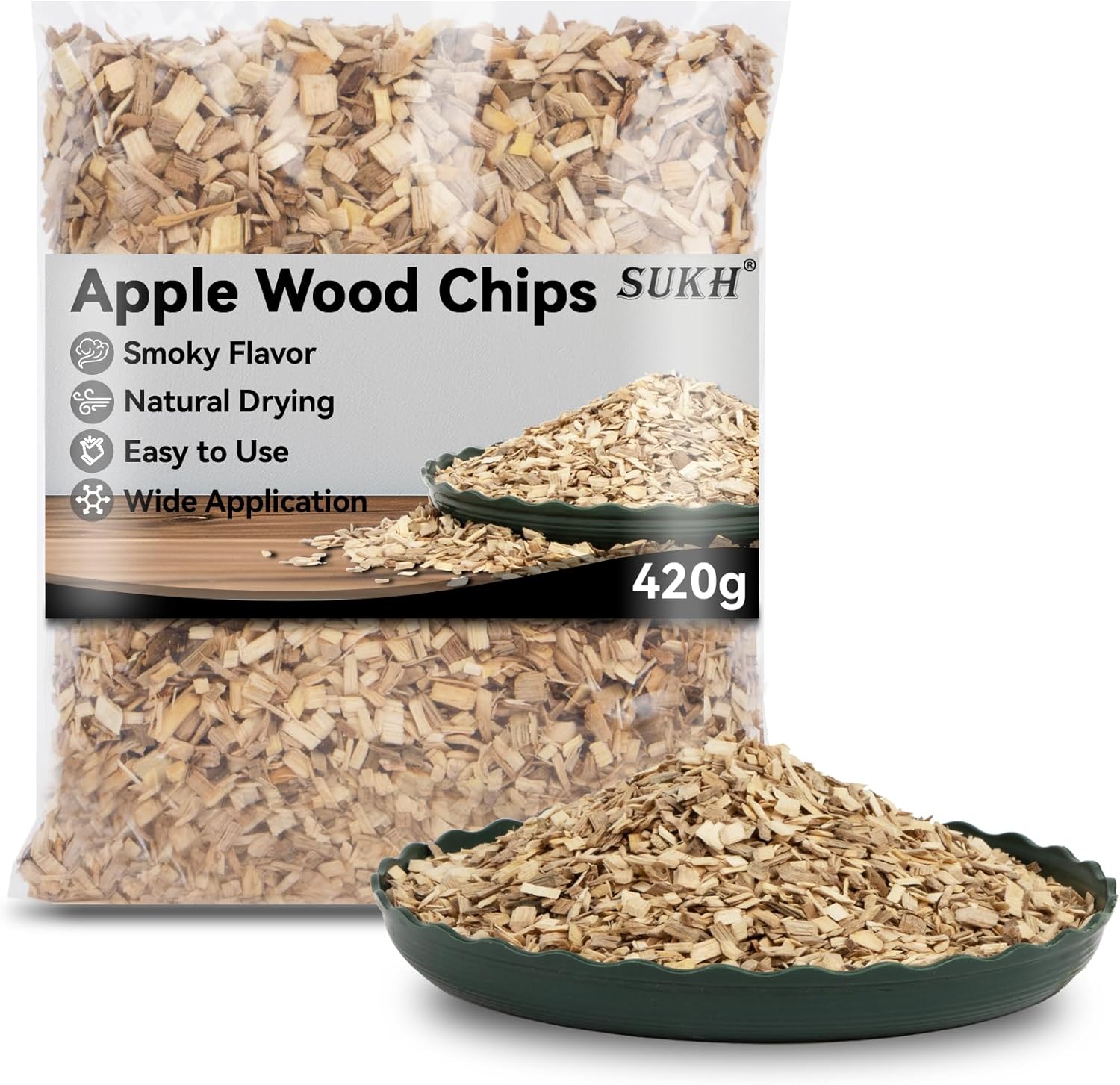 Amazon.com : Sukh 420G Apple Wood Chips for Smoker - Wood Smoker Chips ...