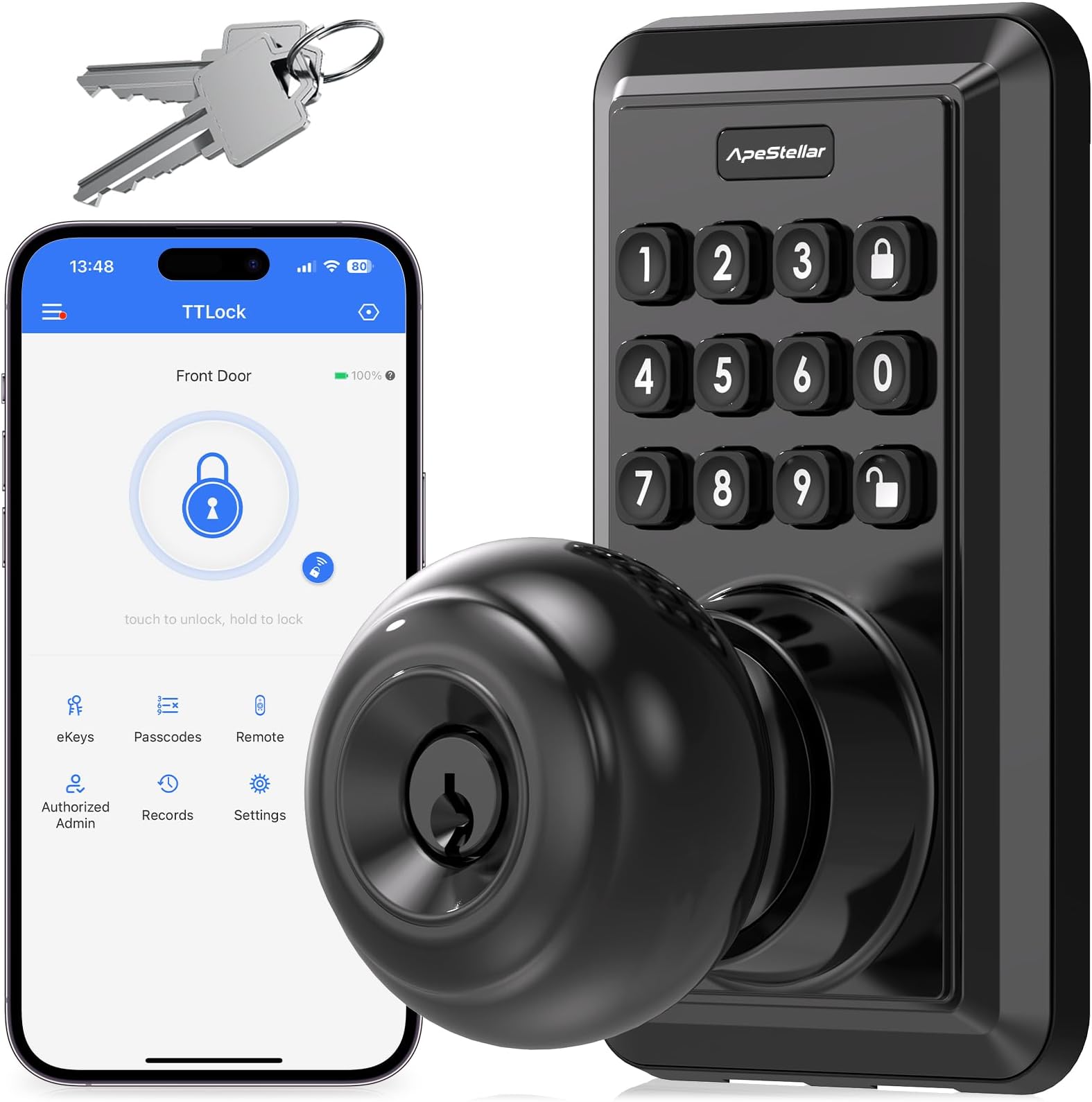 WREO Keypad Smart Door Knob Lock, Keyless Entry Door Lock with Handle ...