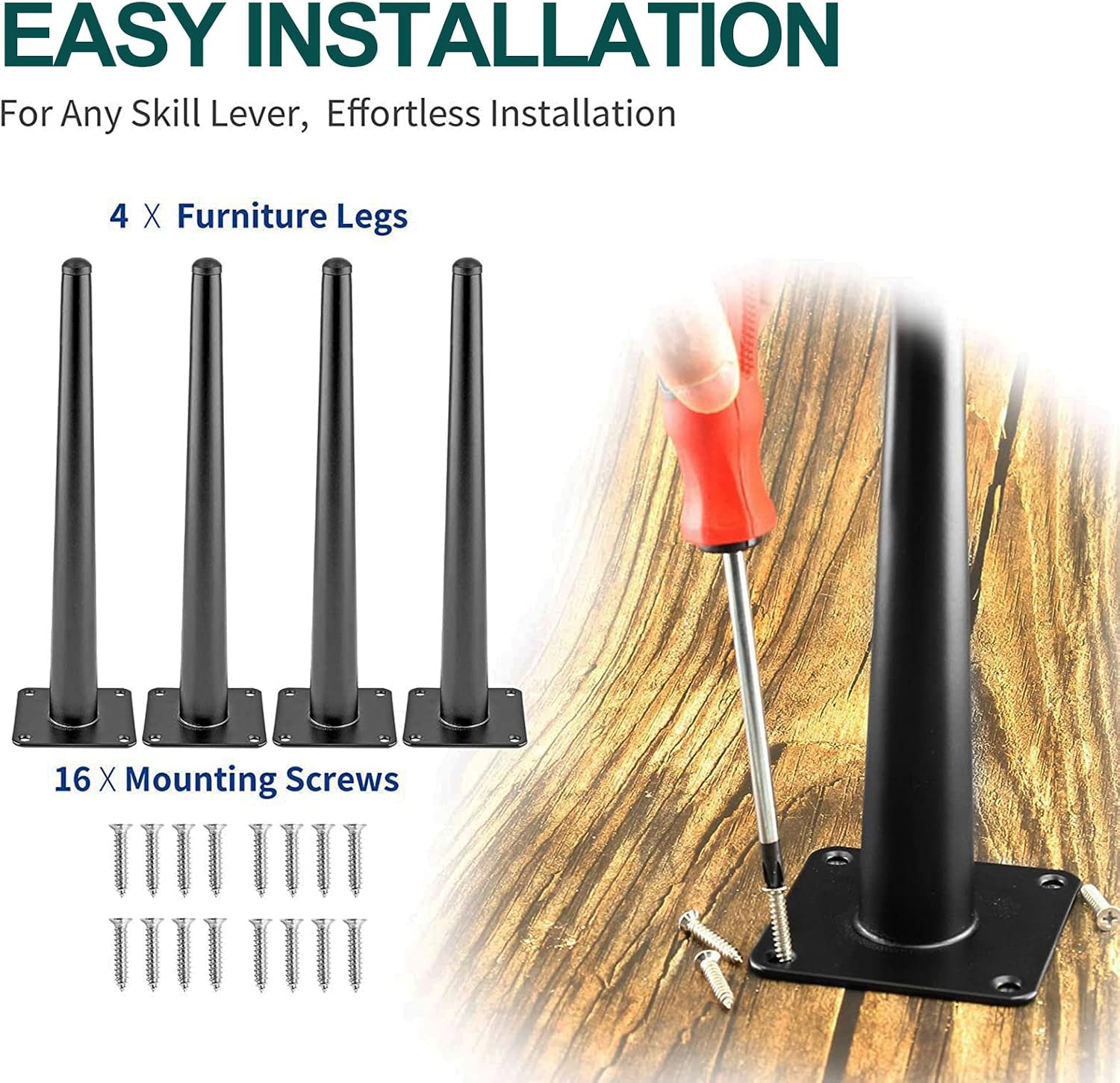 Cjueiom 12 Inch / 30cm Straight Furniture Legs Black Sofa Legs Set of 4 ...
