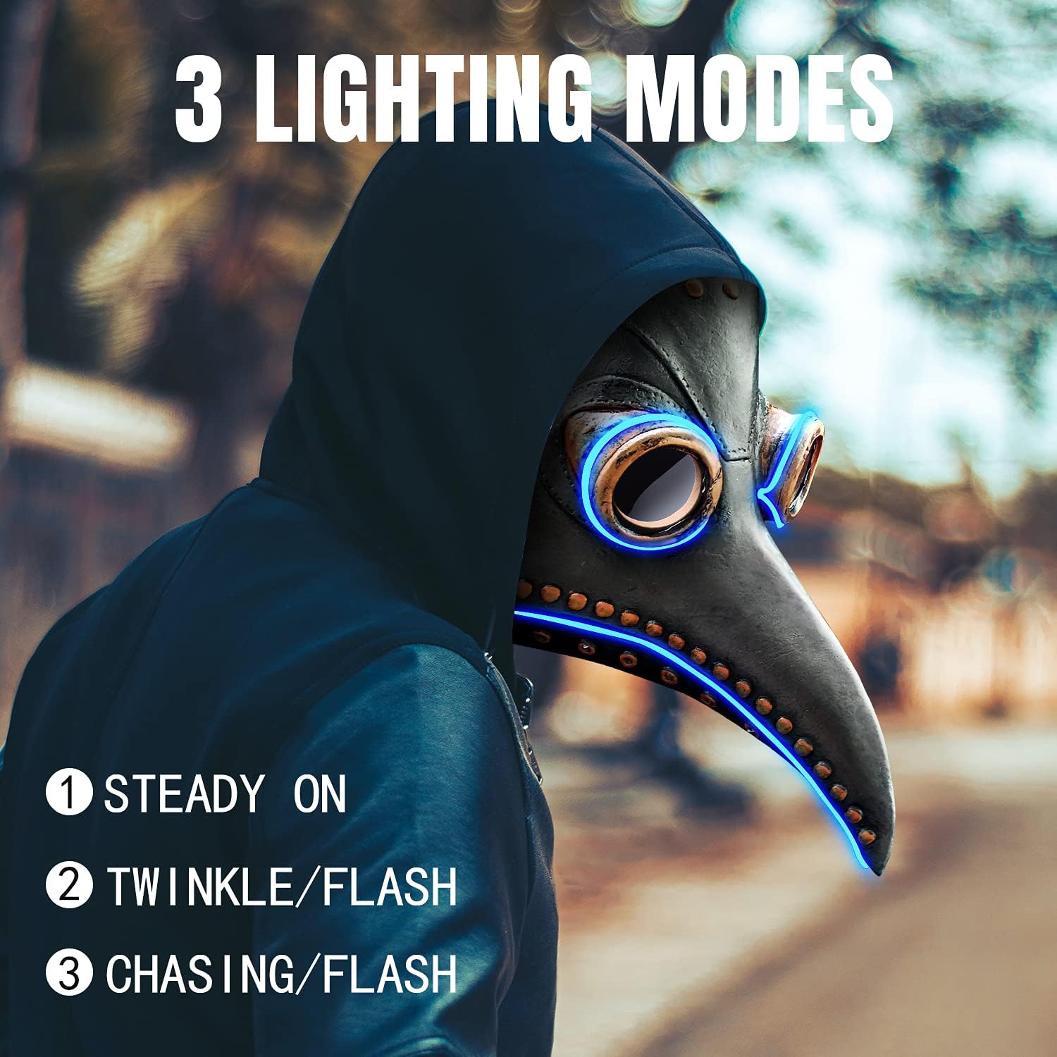 Gearsnug Plague Doctor Bird Mask Long Nose LED Glow Dr Bird Crow Mask ...