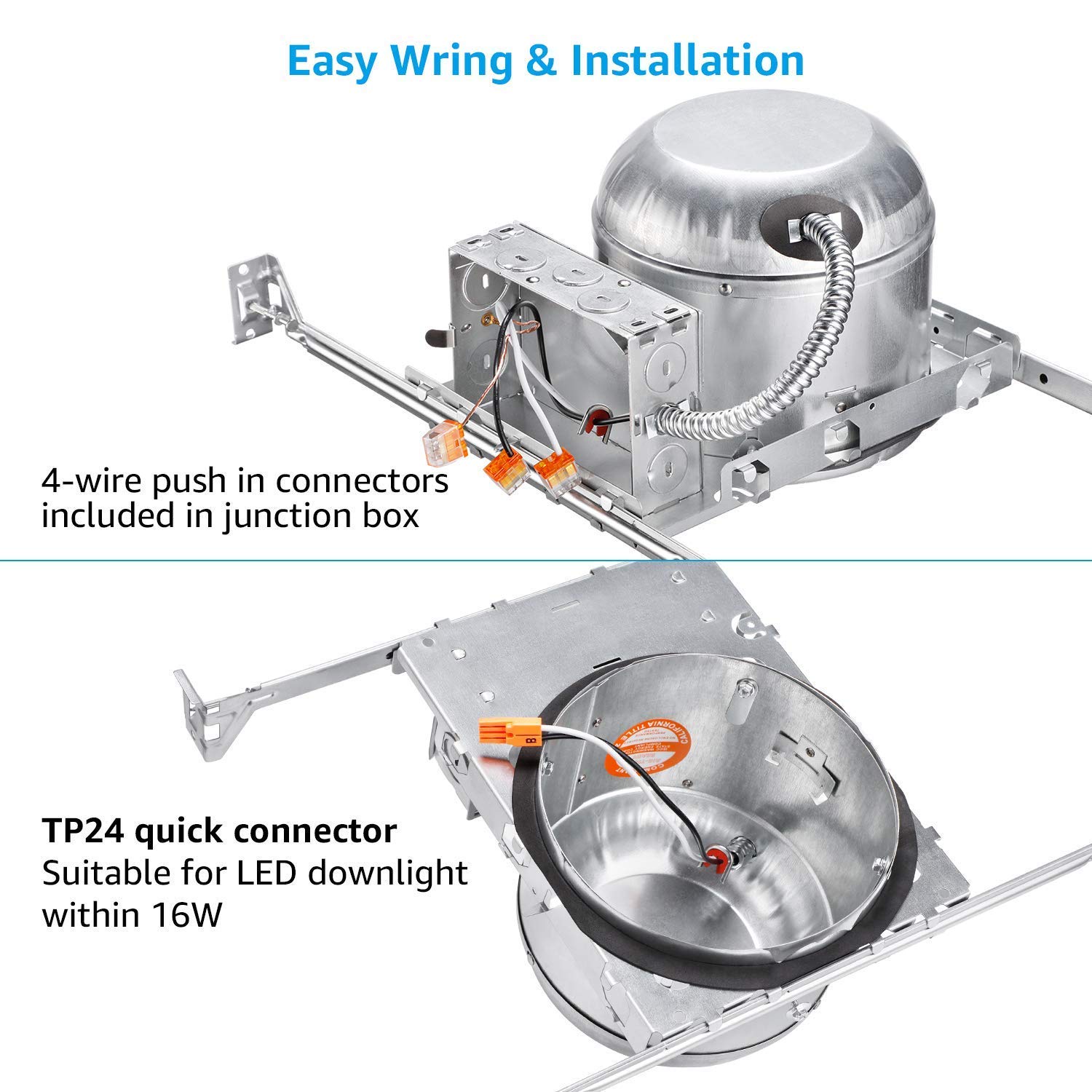Pack 6 Recessed Light Housing TORCHSTAR New Construction Mounting
