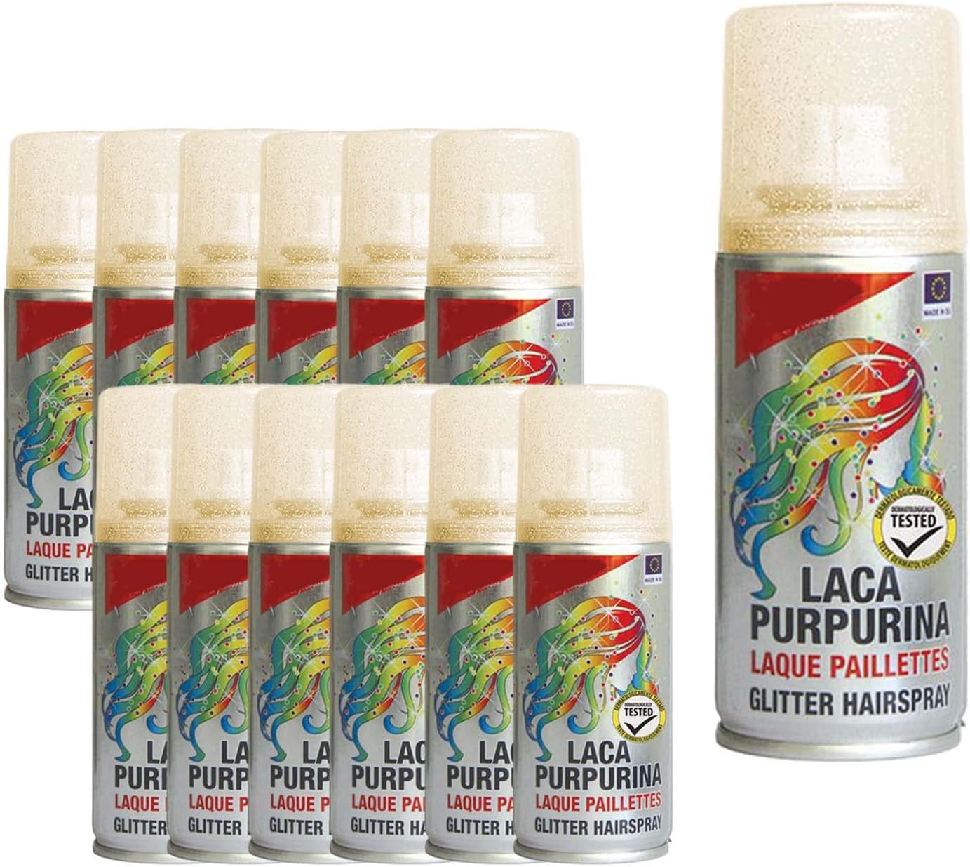 Pack 12 Laca de Pelo Color Oro Purpurina 100ml - Spray Colores para ...