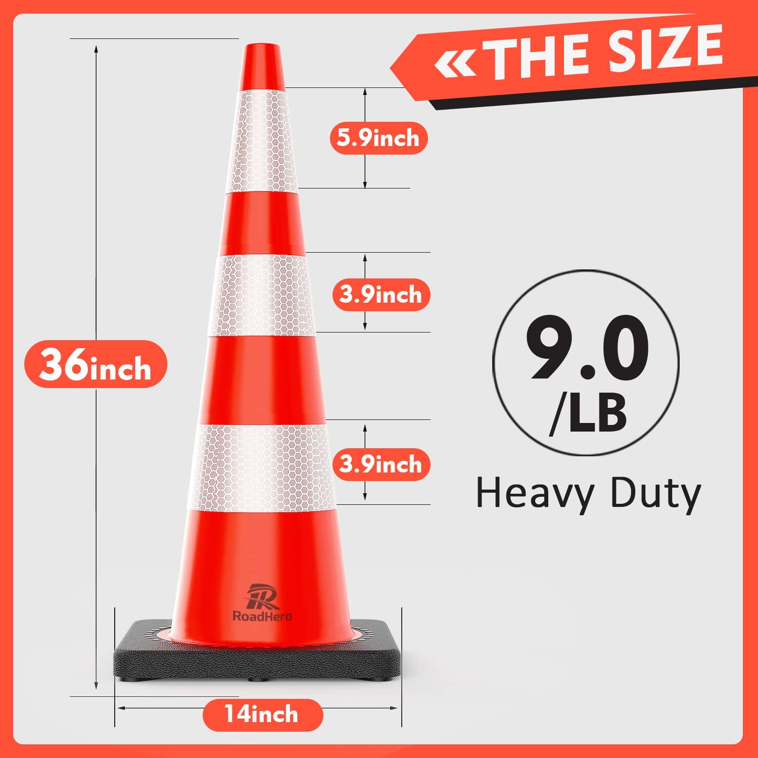 RoadHero (4 Pack) Traffic Safety Cones 36 Inch with Black Weighted Base ...