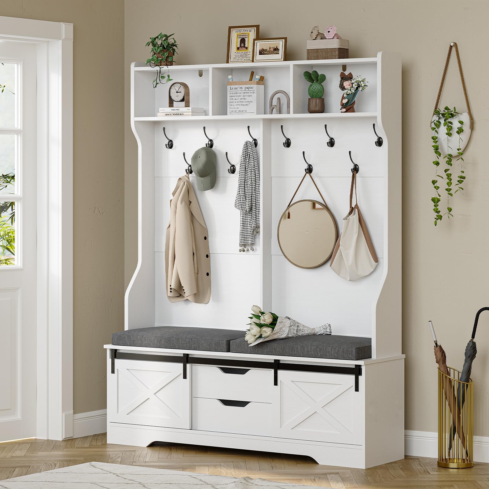 Amazon.com: Bush Furniture Woodland Hall Tree and Shoe Storage Bench ...